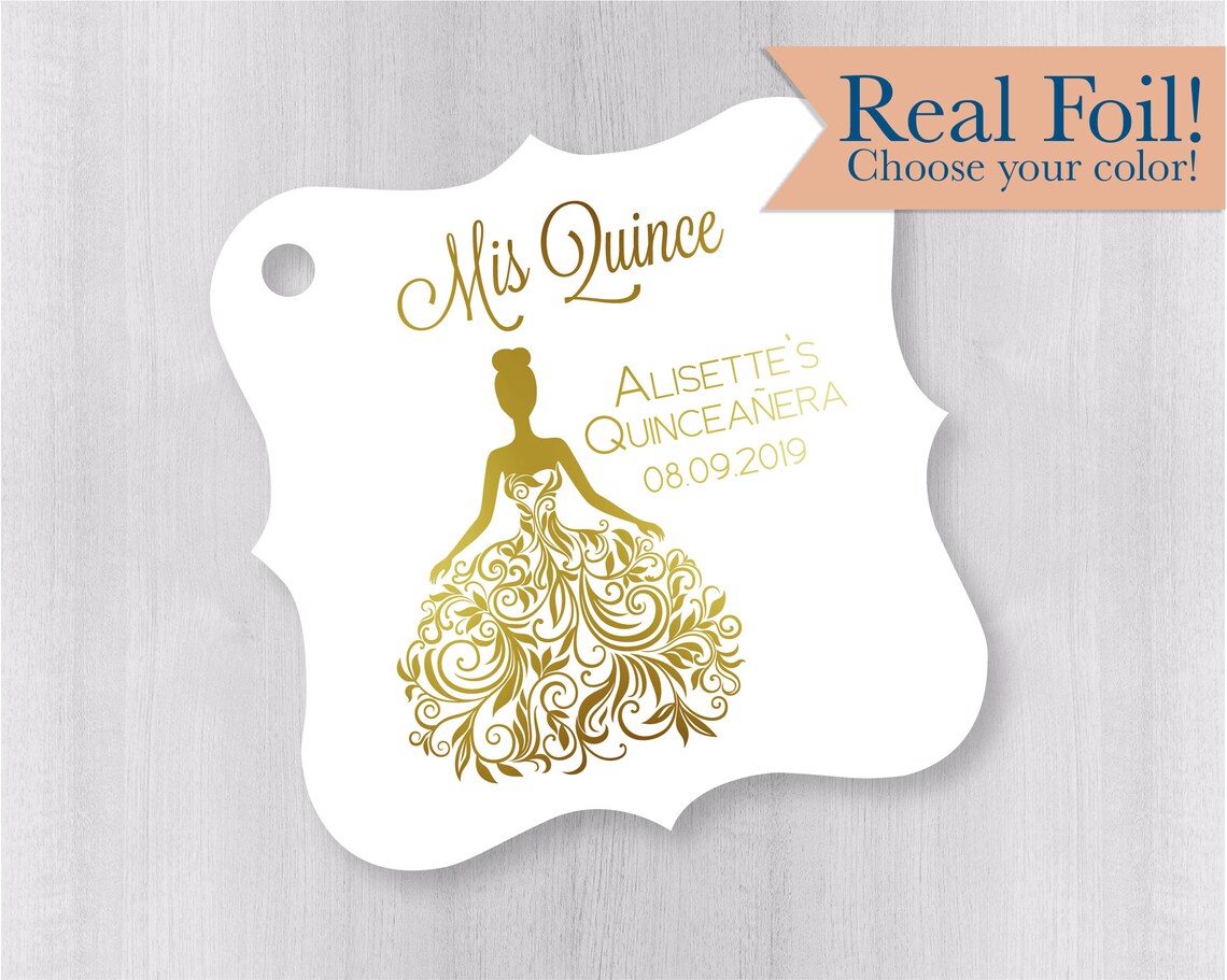 Mis Quince Favor Tags Foiled Lettering Custom Birthday Favor - Etsy