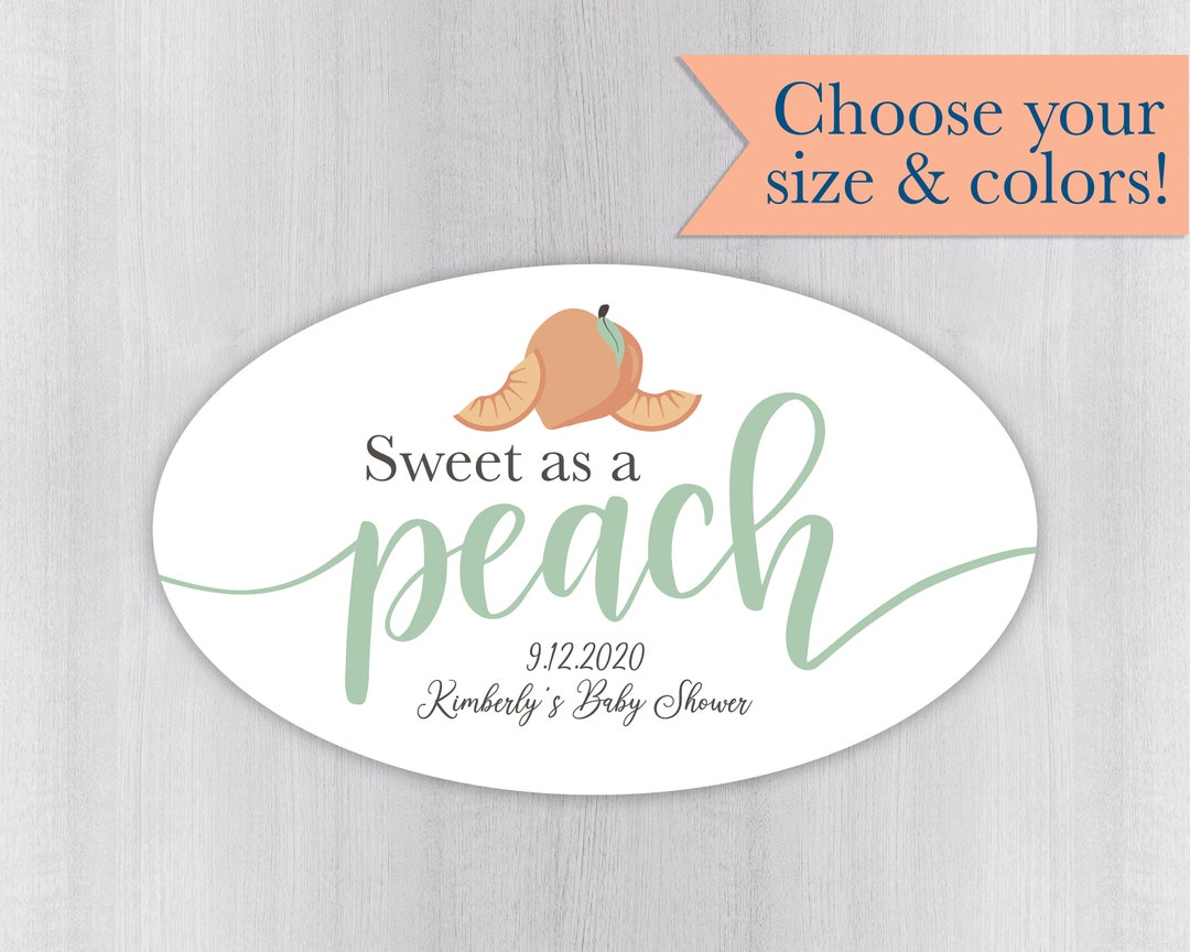 Peach Baby Shower Stickers, Sweet as A Peach Oval Baby or Bridal Shower ...