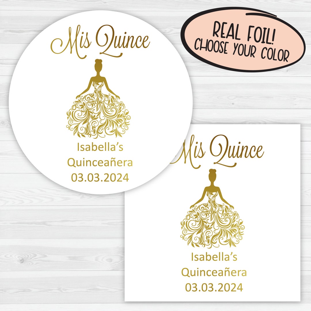 Foiled Mis Quince Stickers | Etiquetas De Quinceañera Personalizadas ...