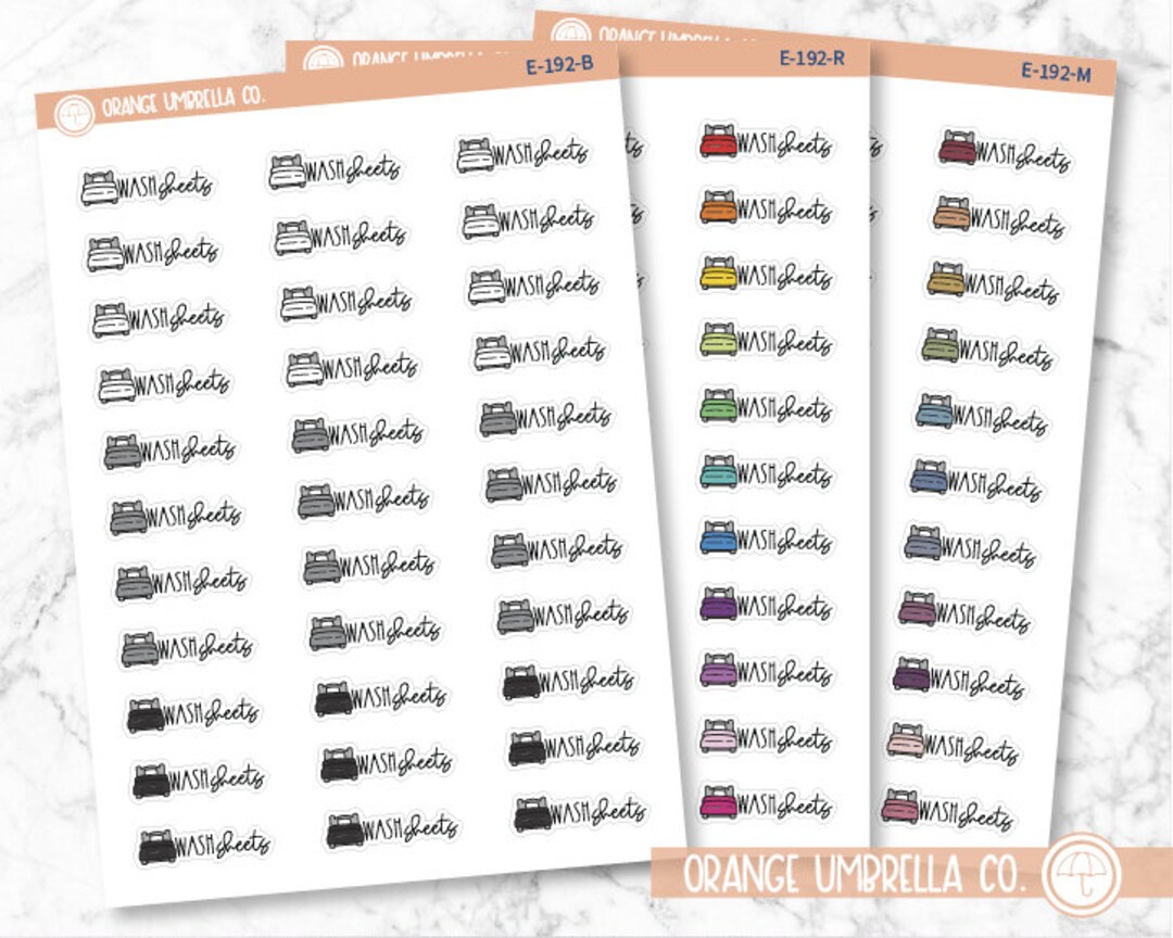 Wash Sheets Icon Script Planner Stickers FC12 E-192 - Etsy