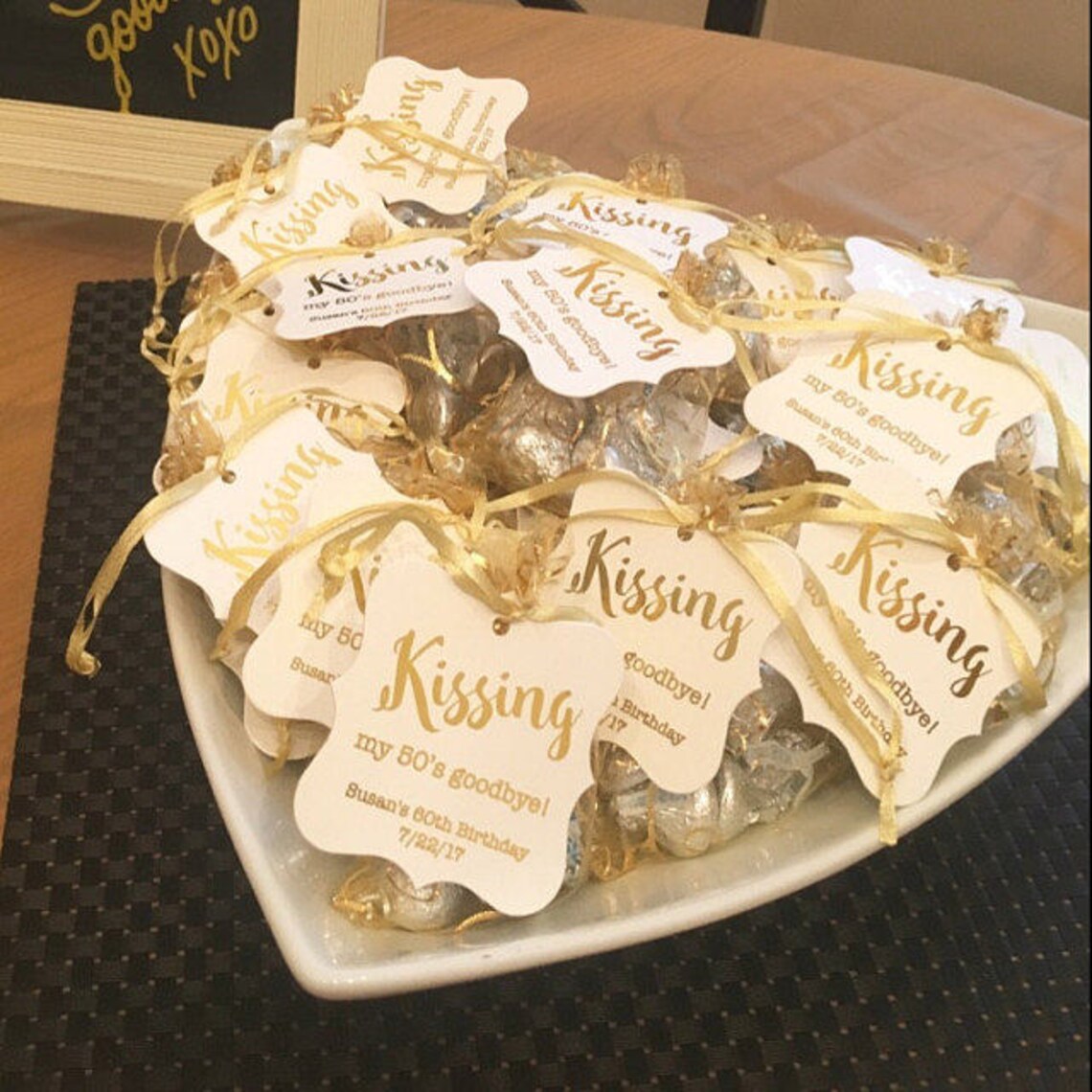 Kissing My Goodbye Birthday Party Tags Gold Foil Fancy Shaped - Etsy
