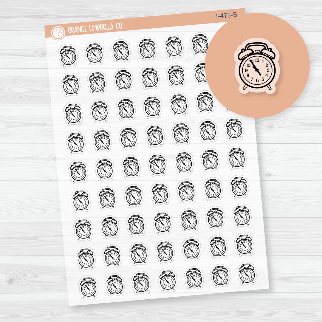 Hand Doodled Clock Icon Planner Stickers | Clear Matte | I-475-BCM - Etsy