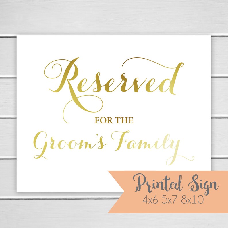 TWO Wedding Signs Reserved Sign Bride Groom Family Gold - Etsy