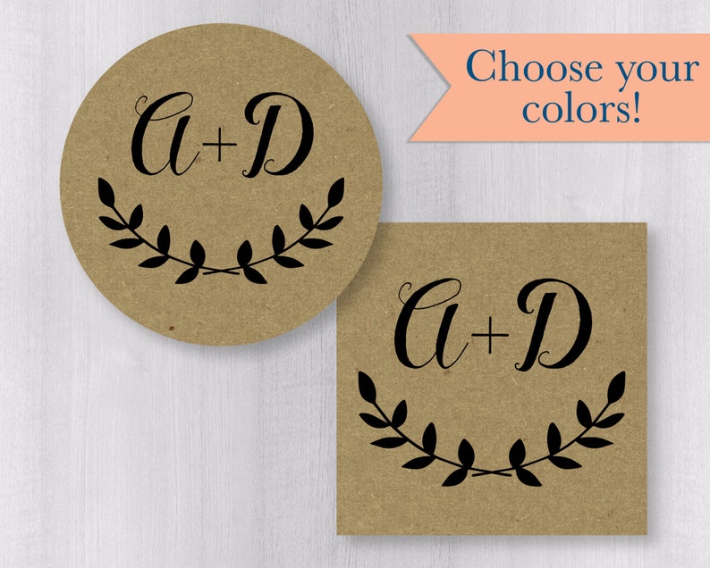 Initial Wedding Stickers White Ink on Kraft Stickers Kraft | Etsy