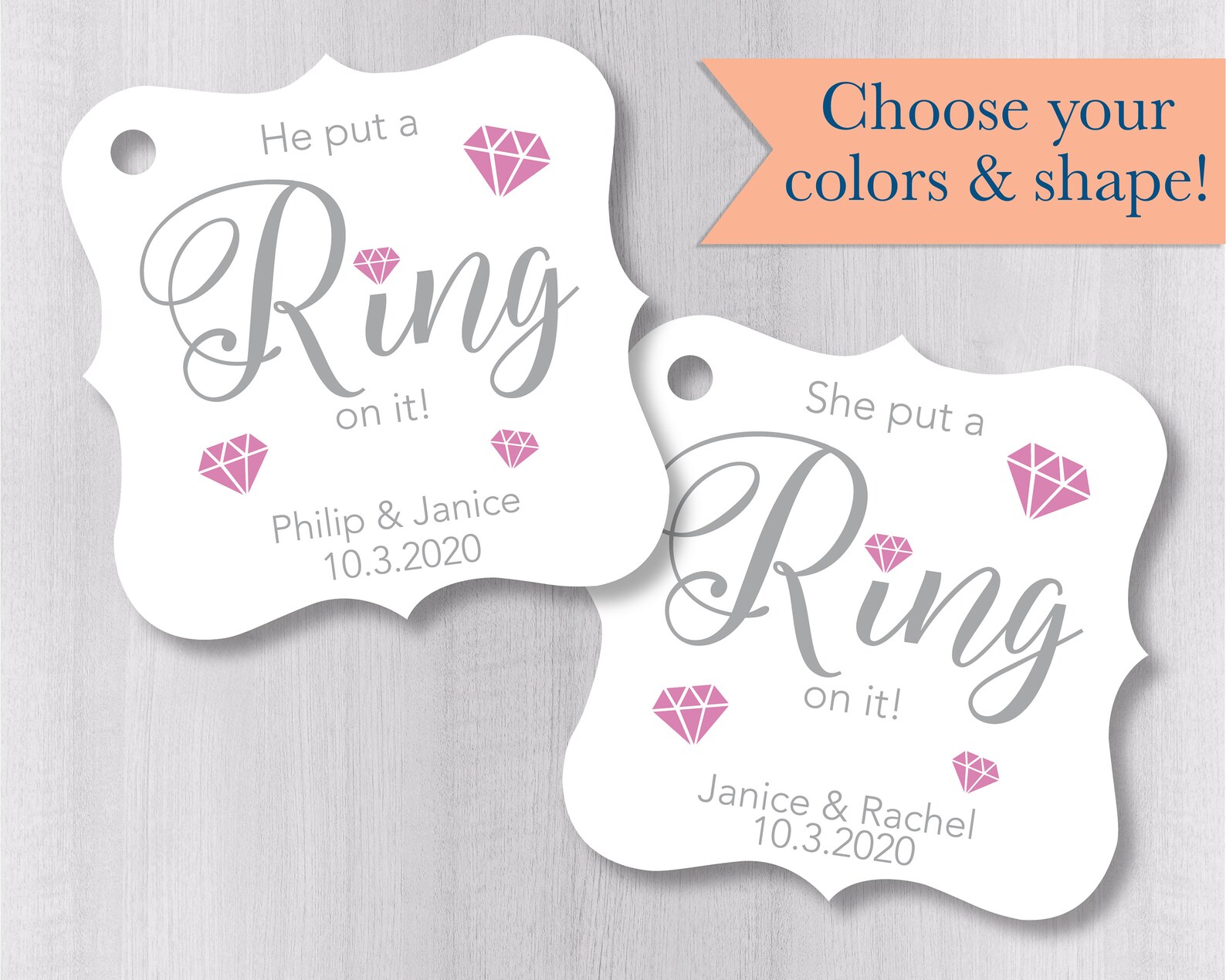 Customized Engagement Party Tags Engaged Favor Tags He Put a | Etsy