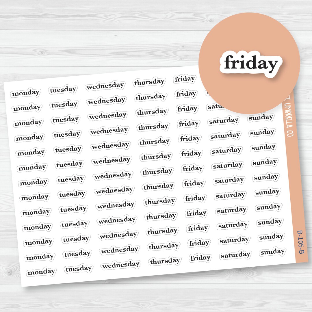 Day of the Week Header Script Planner Stickers | B-105-B - Etsy
