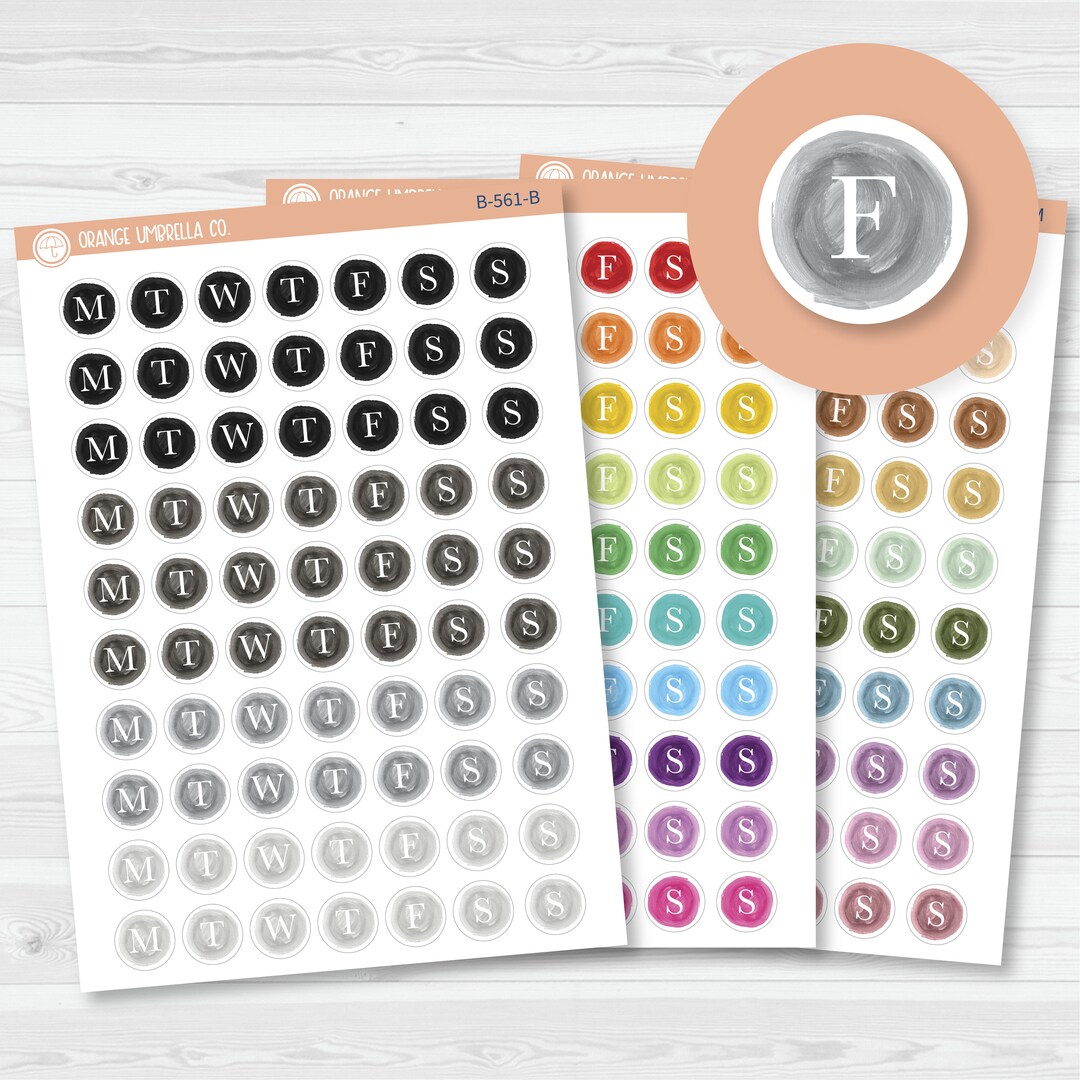 Journaling Watercolor Day of Week Circle Cover Planner Stickers | B-561 ...