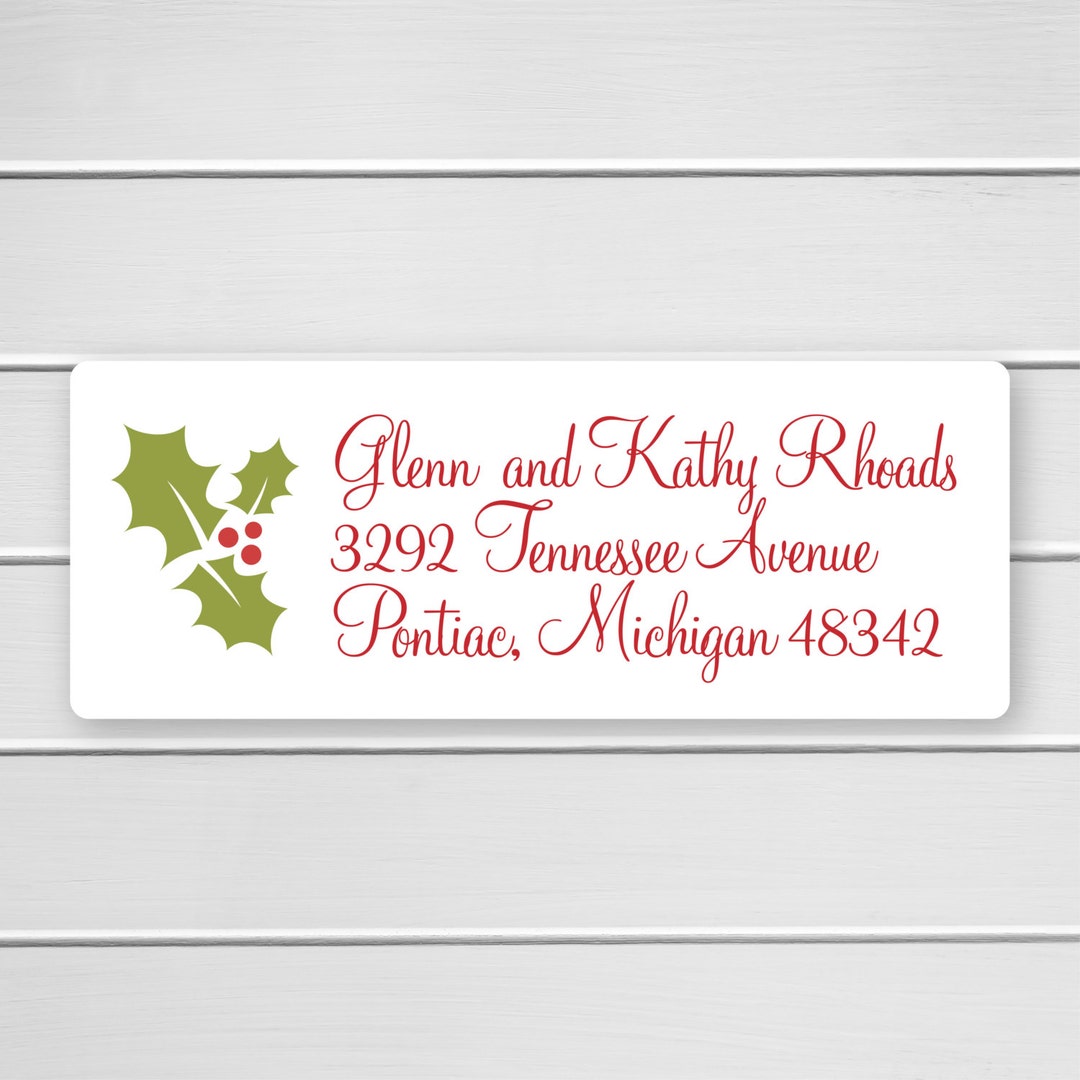 Christmas Return Address Labels, Holly Return Address Stickers, Holiday ...