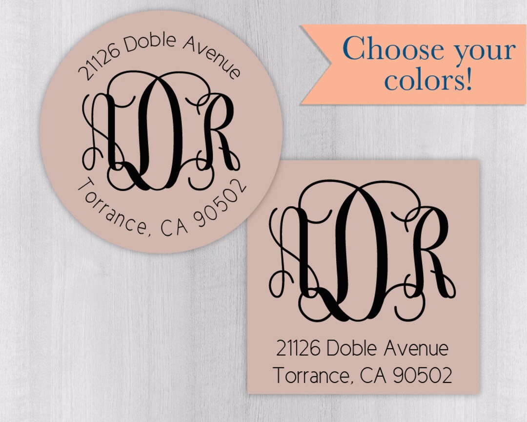 Monogram Return Address Stickers, Round Address Labels, Wedding ...