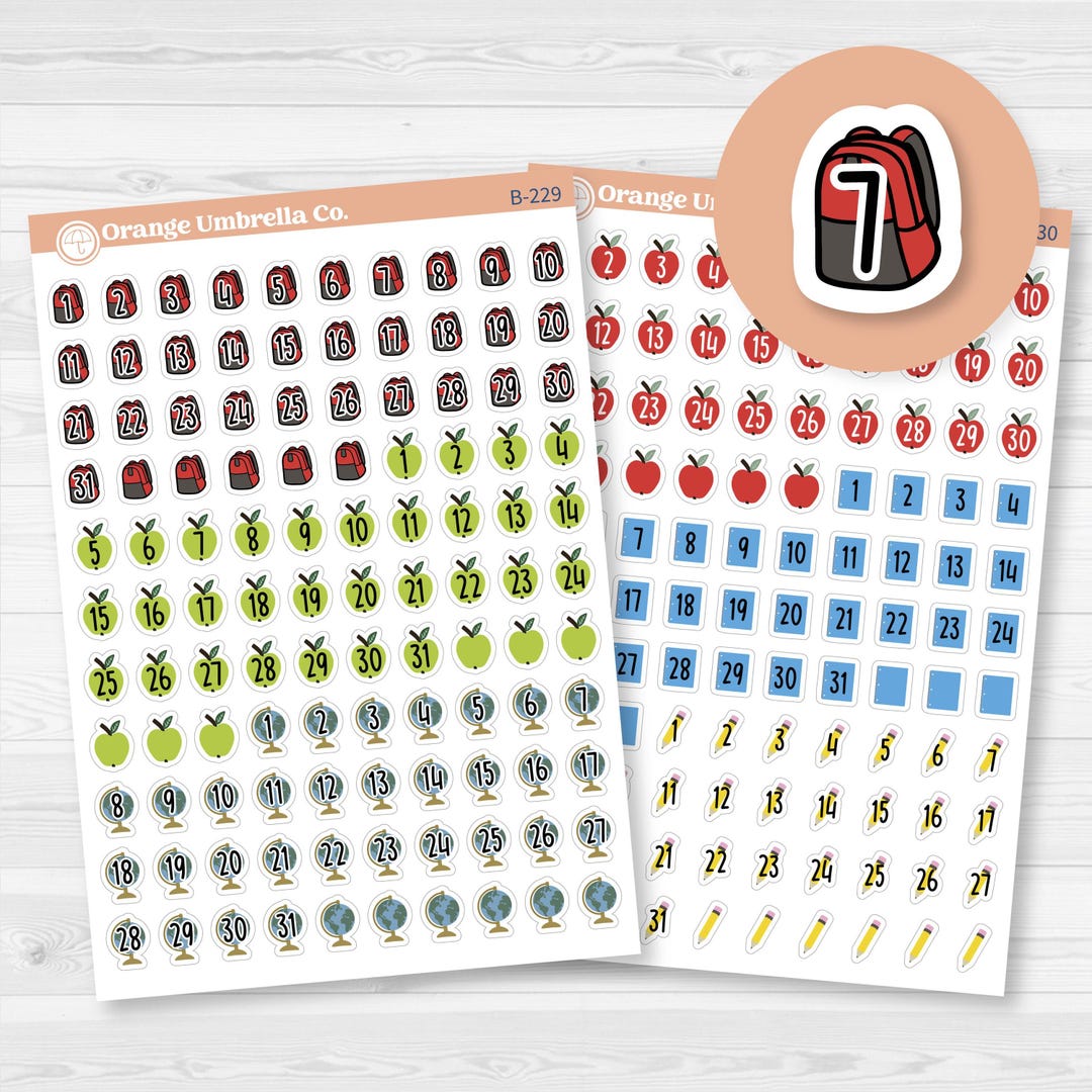 Back to School Date Dots | Fun Monthly Number Stickers | B-229-230 - Etsy