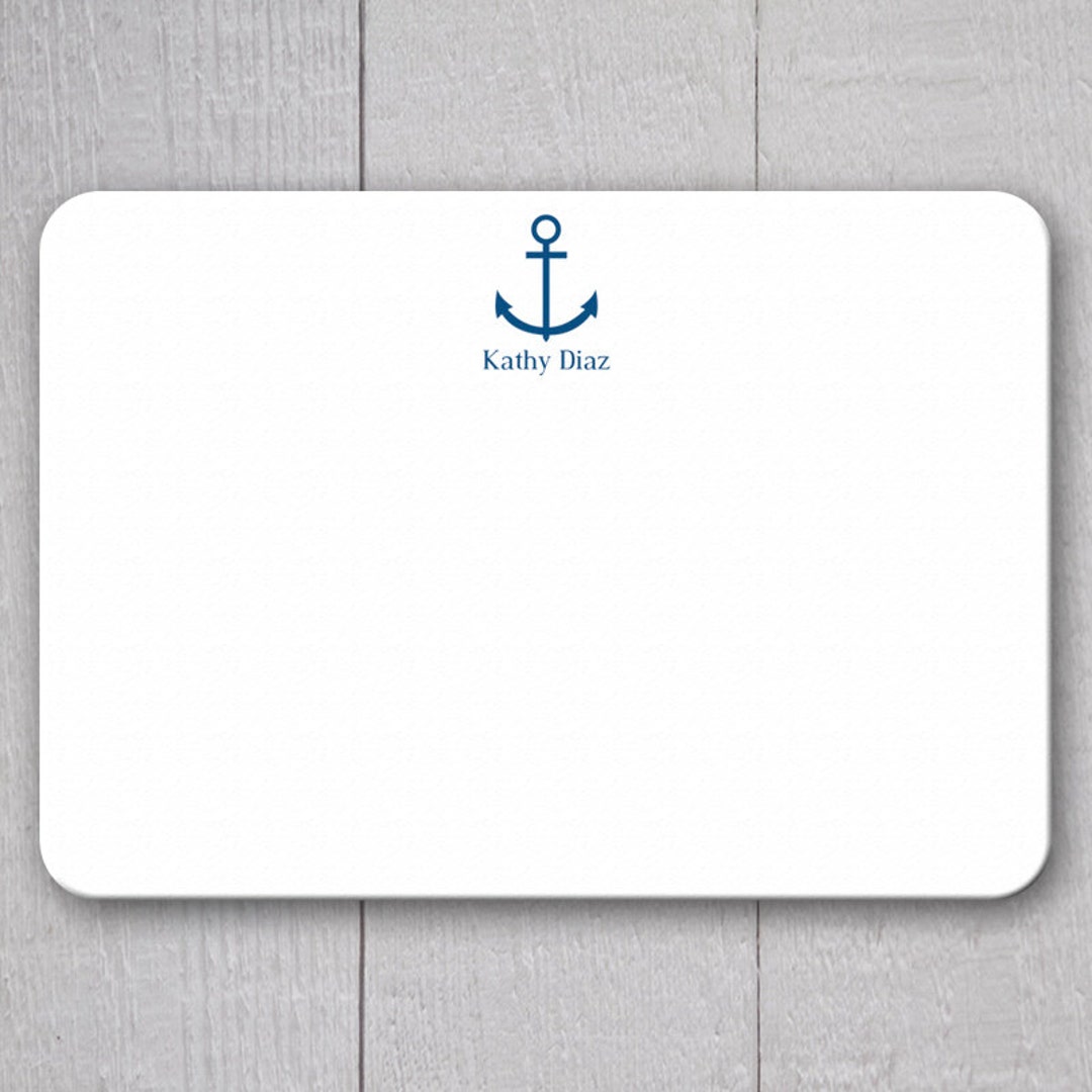 Anchor and Name Note Cards - 24pk | Personalized Flat Note Cards ...