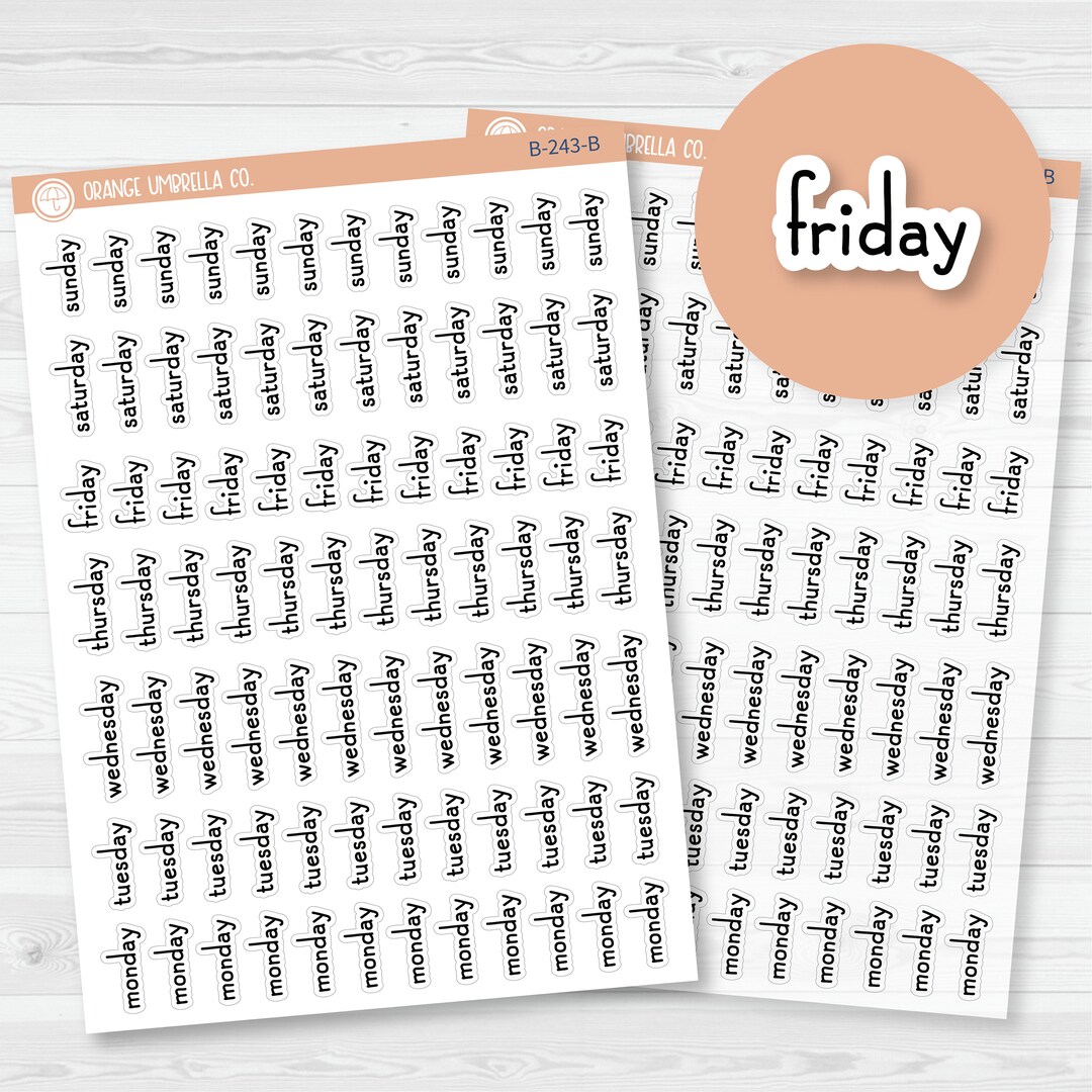 Days of the Week Planner Stickers | Print Weekday Headers | White ...