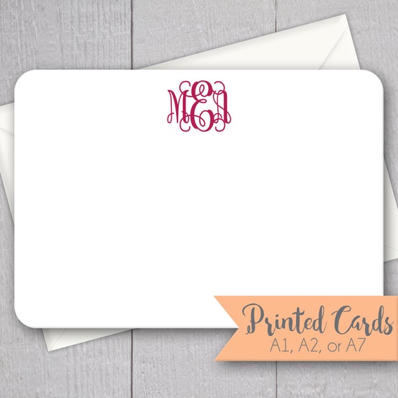 Monogrammed Note Cards 12pk Personalized Flat Note Cards | Etsy