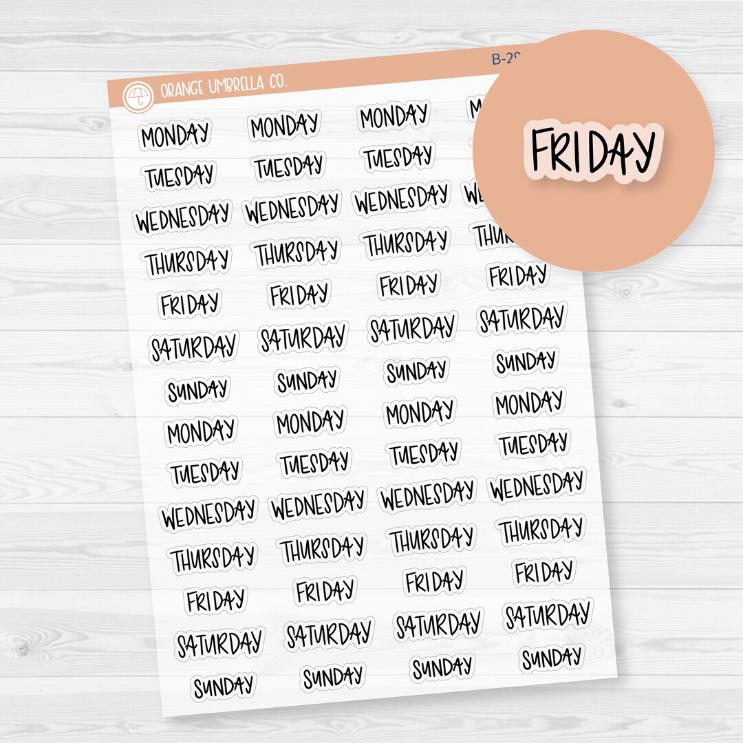Days of the Week Planner Stickers | Script Weekly Headers | Clear Matte ...