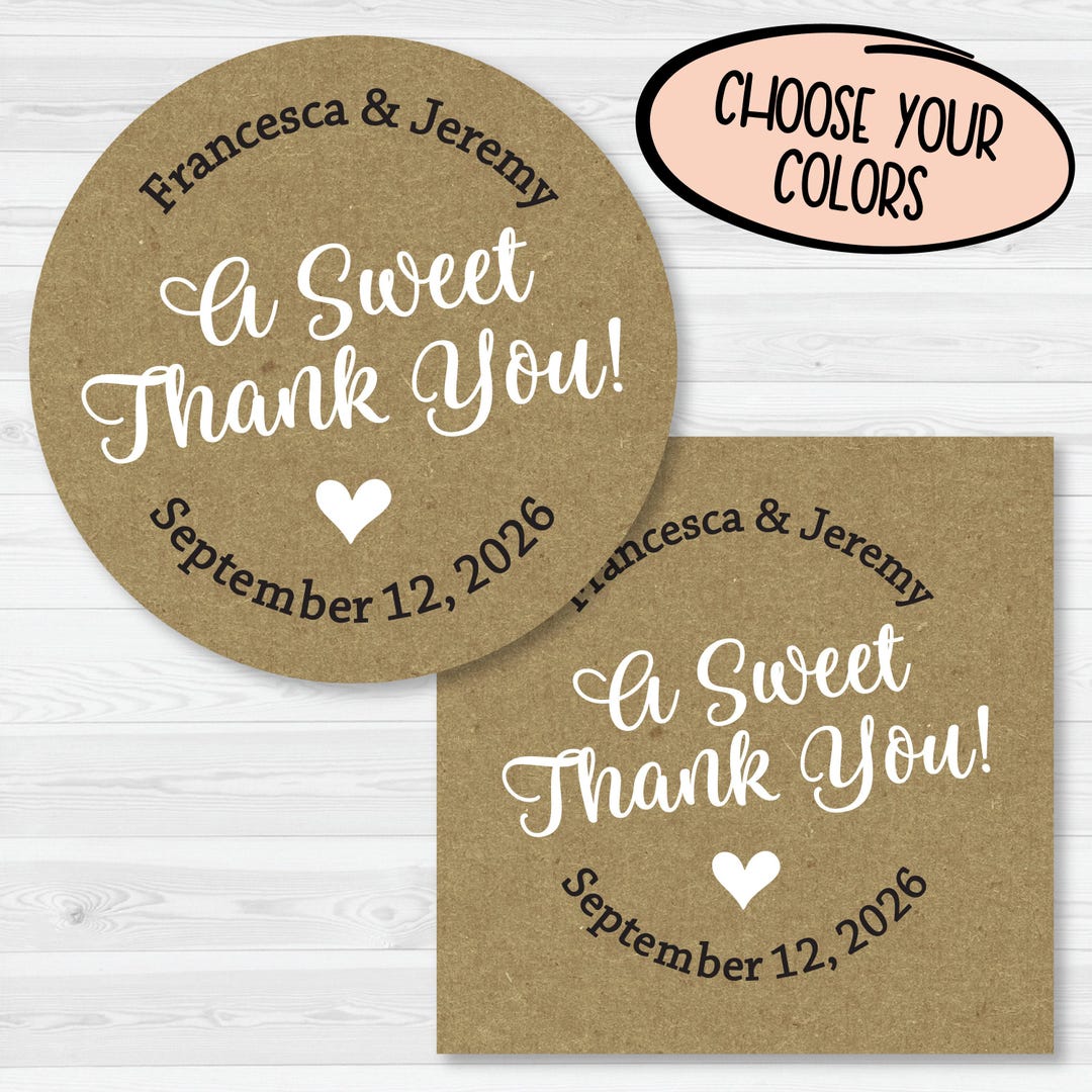 A Sweet Thank You Wedding or Engagement Favor Stickers | White Ink ...