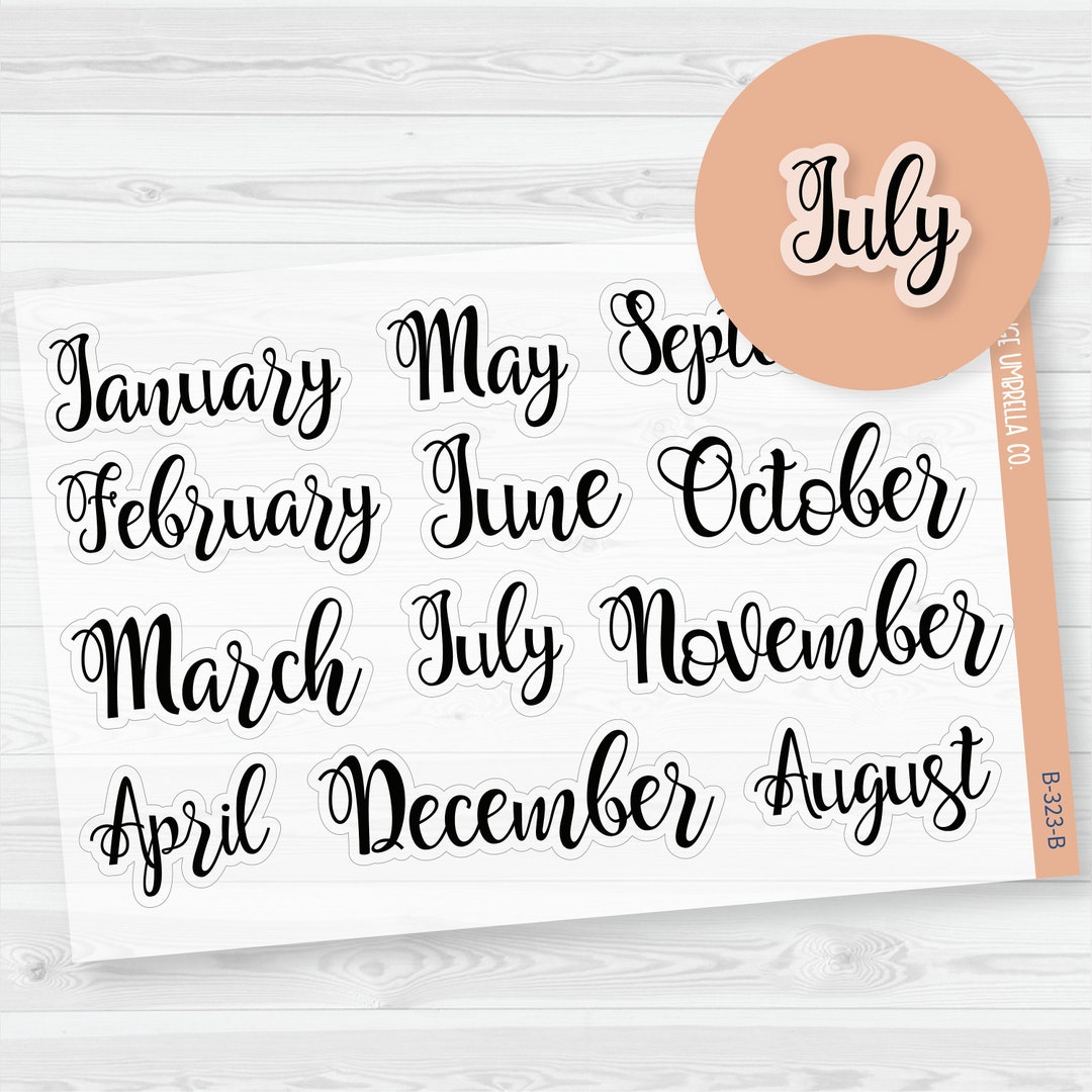 Month Name Script Planner Stickers - 7x9 ECLP | Clear Matte | B-323-BCM ...