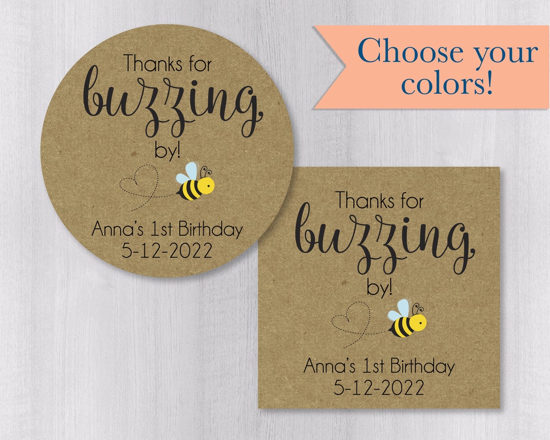 Thanks for Buzzing By Birthday Thank You Sticker Kraft Brown - Etsy Finland