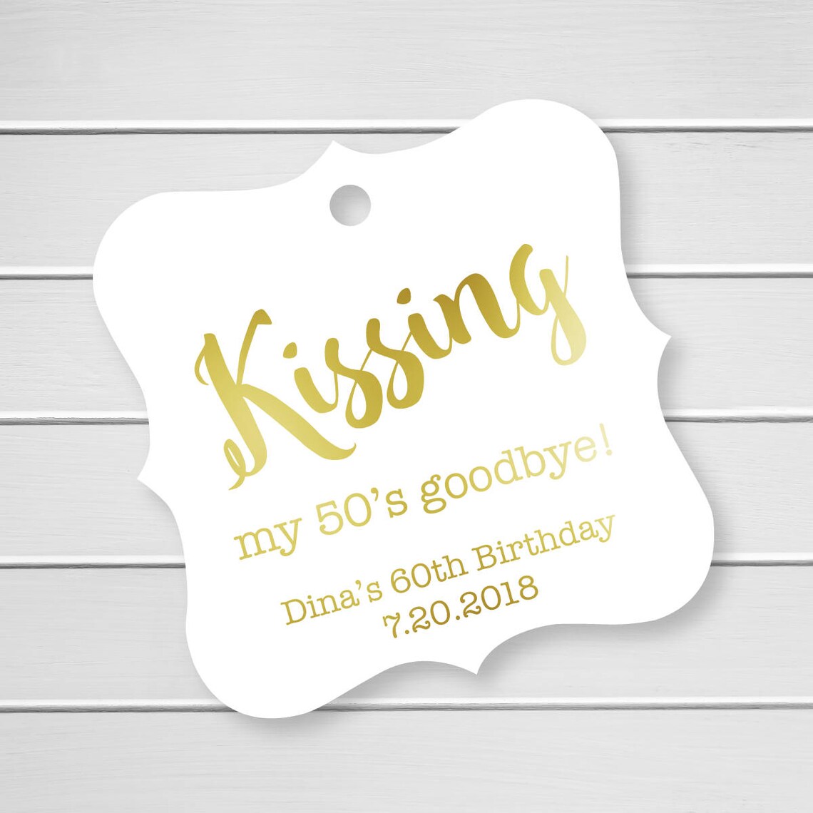 Kissing My Goodbye Birthday Party Tags Gold Foil Fancy Shaped - Etsy