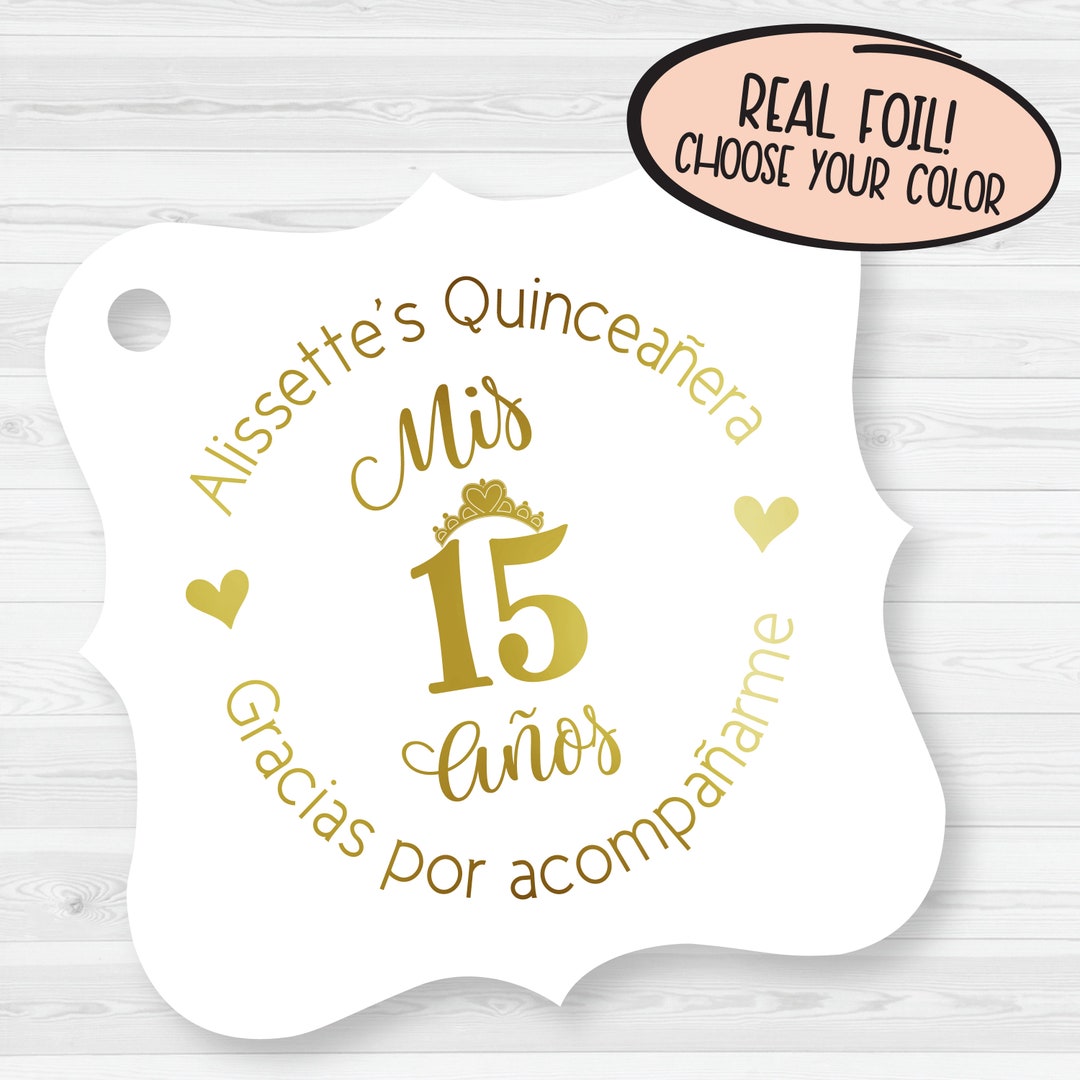 Mis Quince Favor Tags, Foiled Lettering Custom Birthday Favor Tags ...