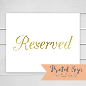 Reserved Foiled Sign, Gold Foiled Wedding Sign, Wedding Table Sign ...