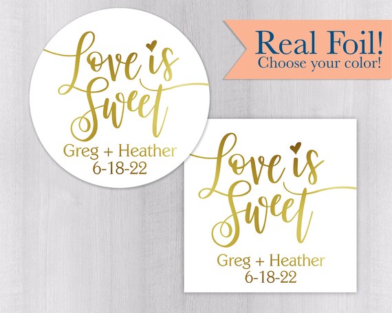 Love Is Sweet Gold Foiled Wedding Favor Sticker Wedding | Etsy