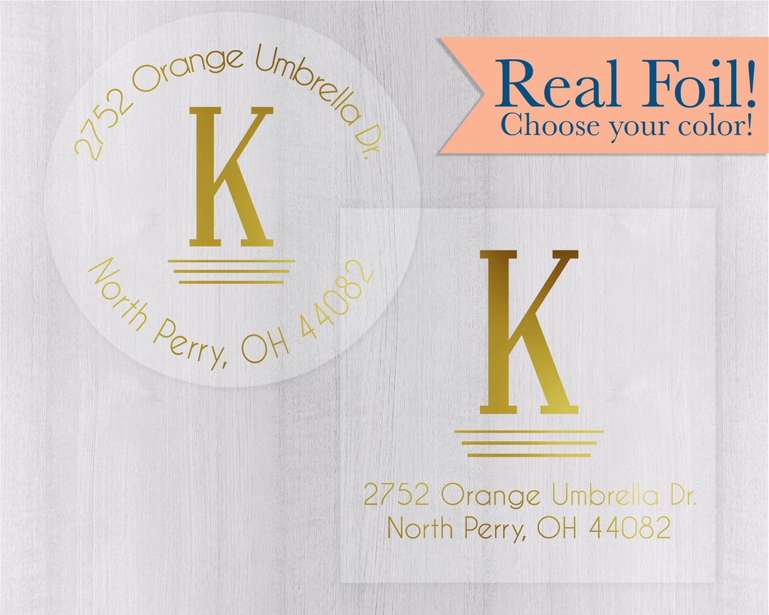 Foiled Return Address Label, Clear Transparent Monogram Return Address ...