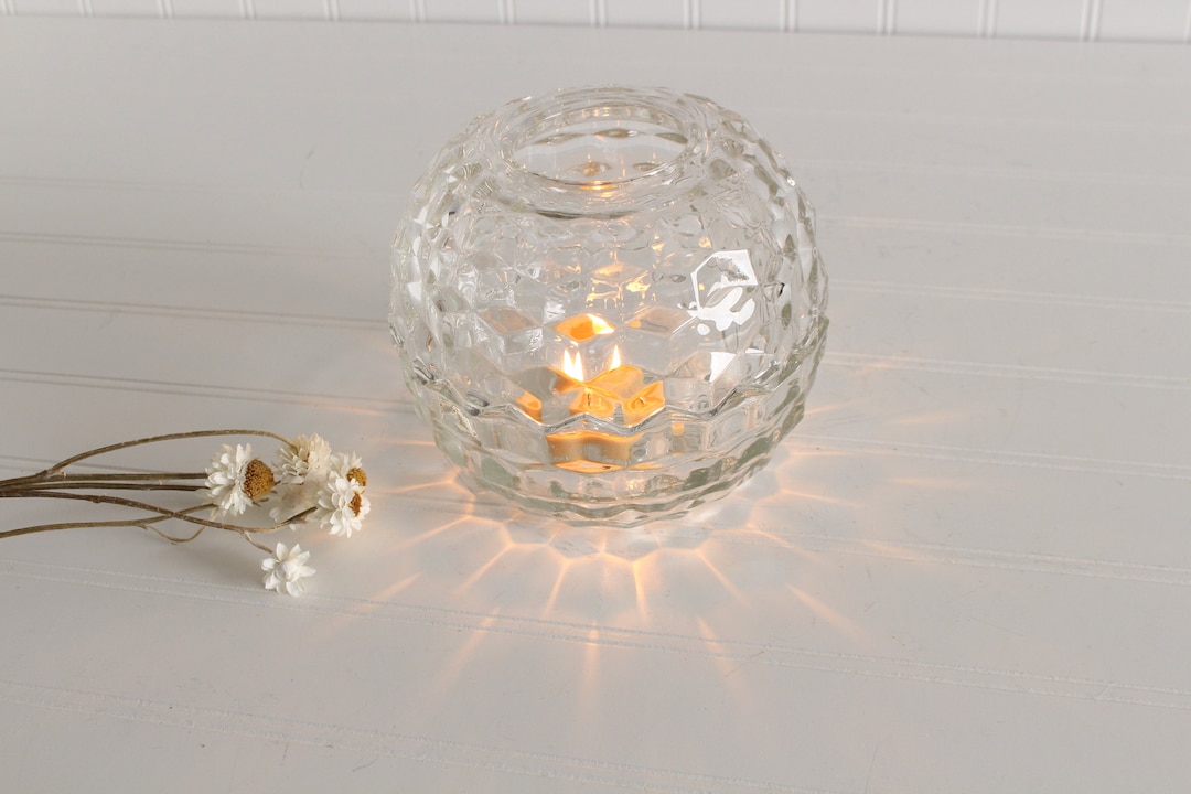 Vintage Indian Whitehall Cubist Clear Glass Fairy Light Candle Holder ...