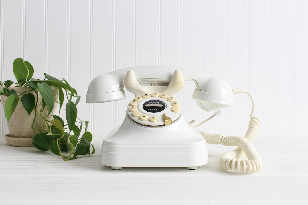 Vintage White Phone, Push Button Telephone, Grand Phone, PF Product ...