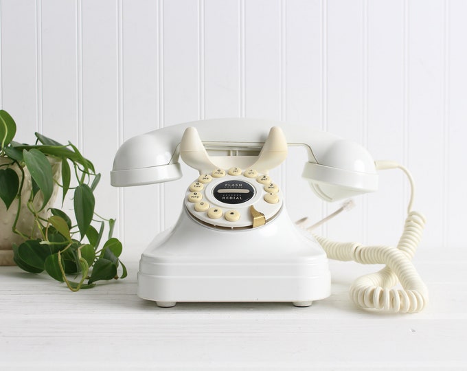 Vintage White Phone, Push Button Telephone, Grand Phone, PF Product ...