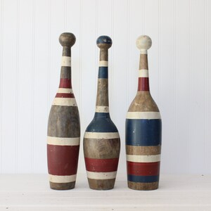Antique Wooden Juggling Pins, Indian Clubs, Exercise, Red White Blue ...
