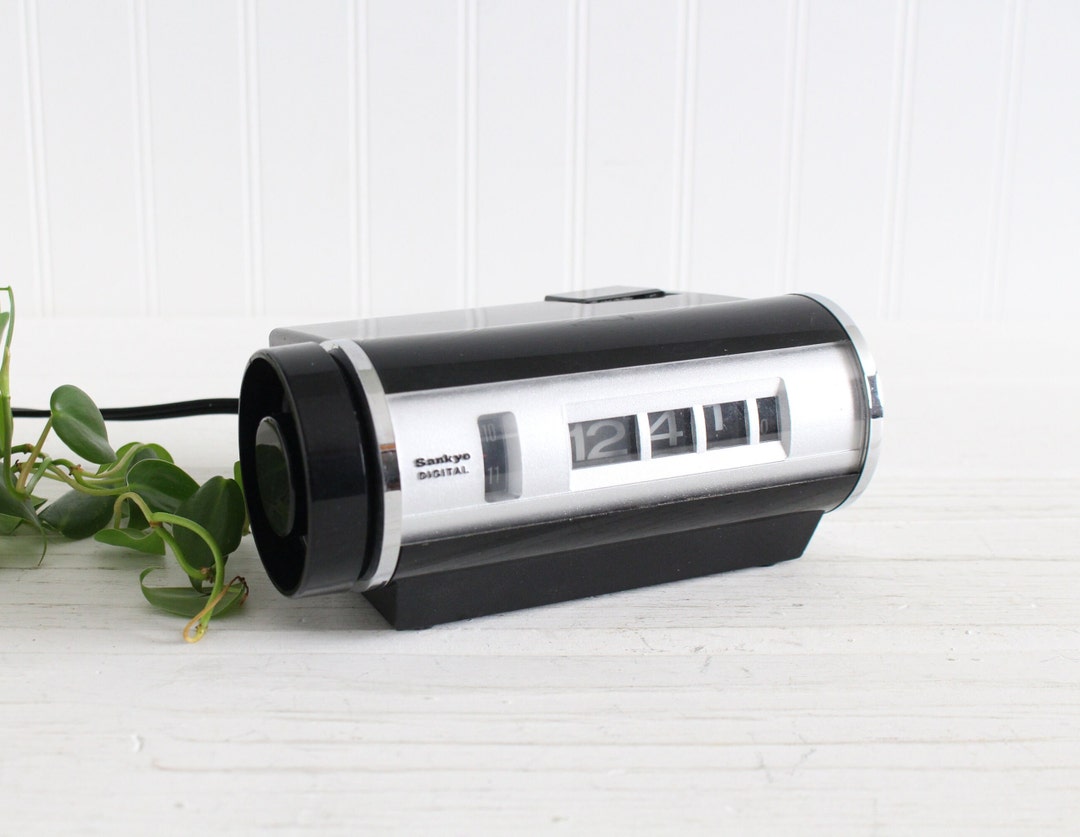 Vintage Black Chrome Sankyo Digital Roll Clock, Model 412, Alarm Clock ...