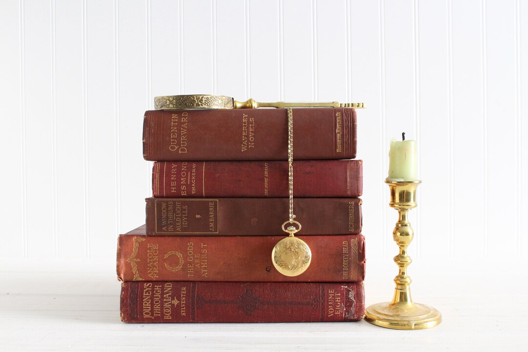 Vintage Red and Gold Book Set, Antique Books for Display, Dark Academia ...