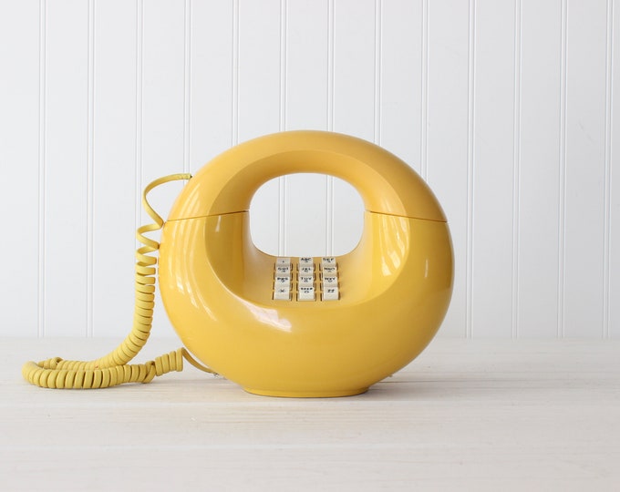 Vintage Yellow Donut Phone, Orb Shape, American Telecommunication ...