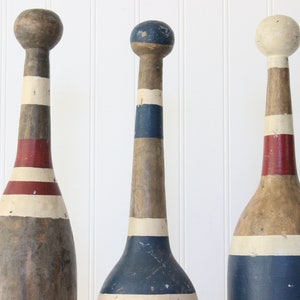Antique Wooden Juggling Pins, Indian Clubs, Exercise, Red White Blue ...