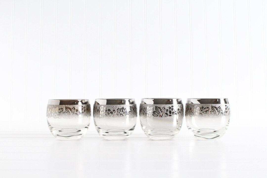 Vintage Roly Poly Glasses, Silver Ombré Roly Poly Glasses, Set of 4 Mid ...