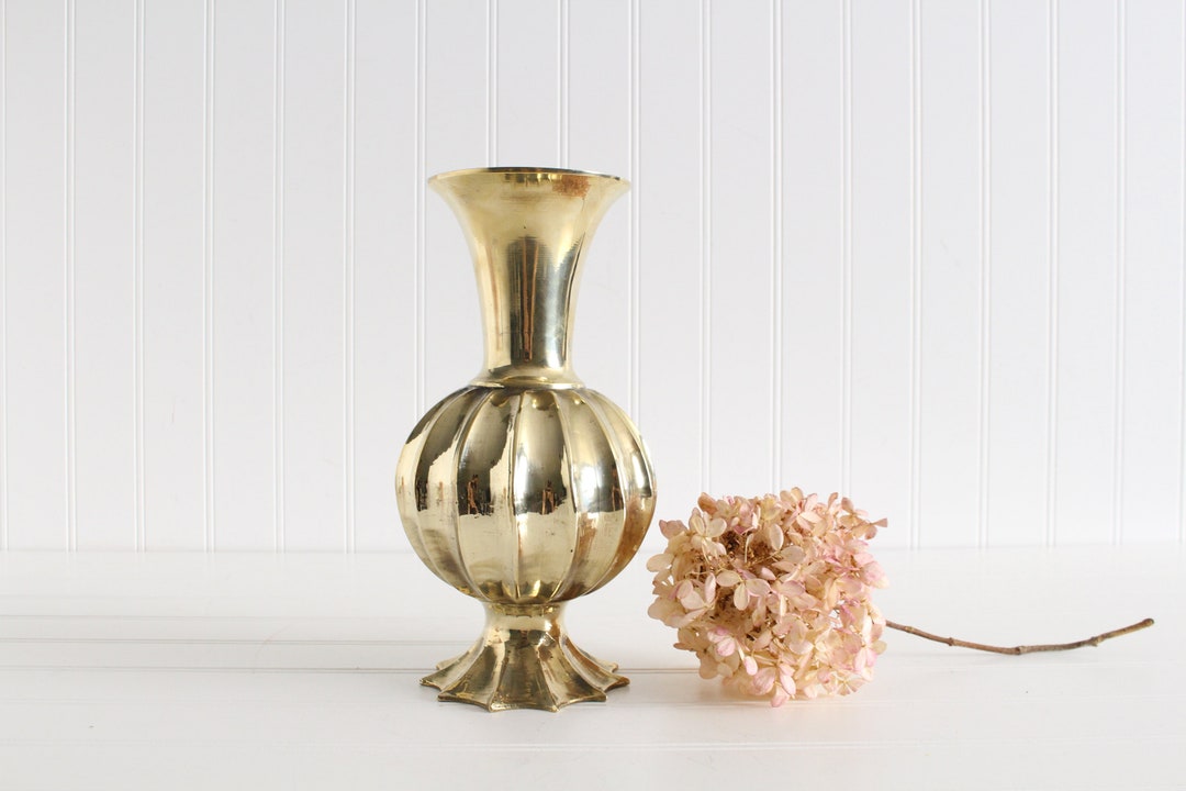 Vintage Brass Vase, Fluted Brass Vase, Boho, Mid Century Modern ...