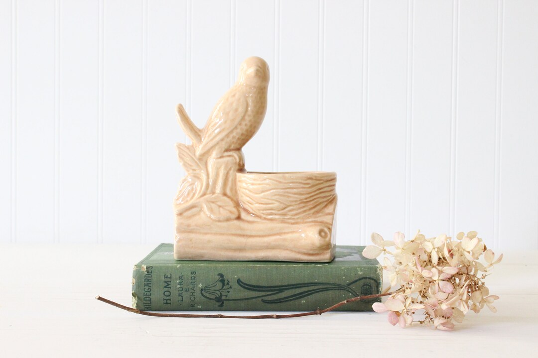 Vintage Bird Planter, Pottery Ceramic Bird and Nest Flower Planter, Mid ...