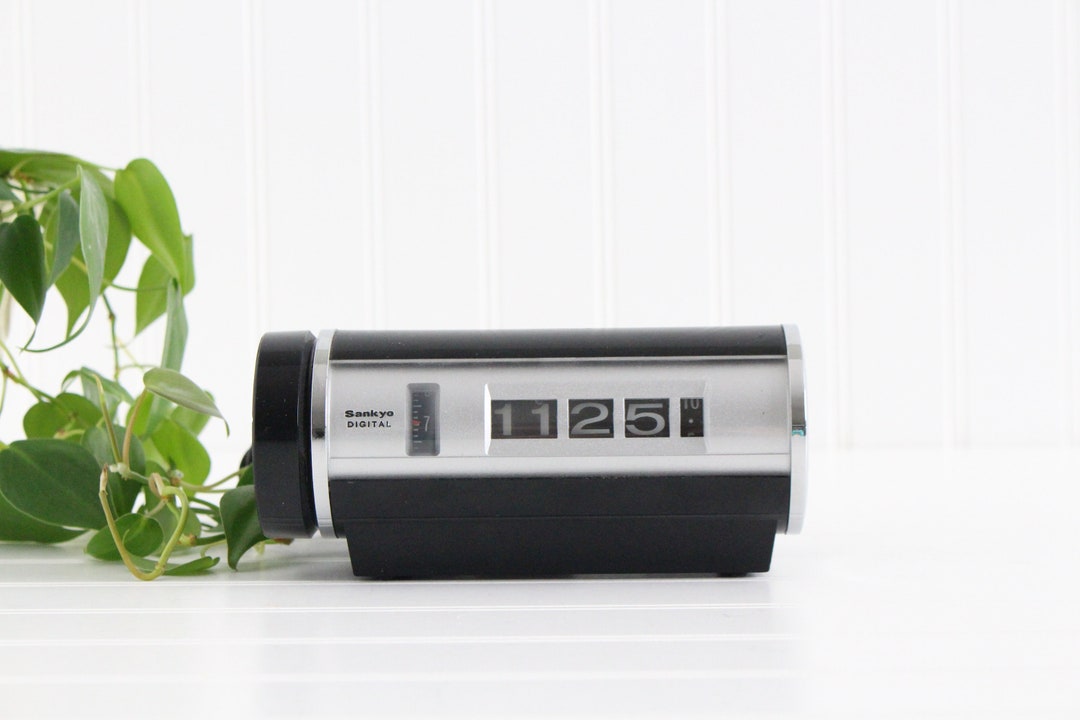 Vintage Black Chrome Sankyo Digital Roll Clock, Model 412, Alarm Clock ...