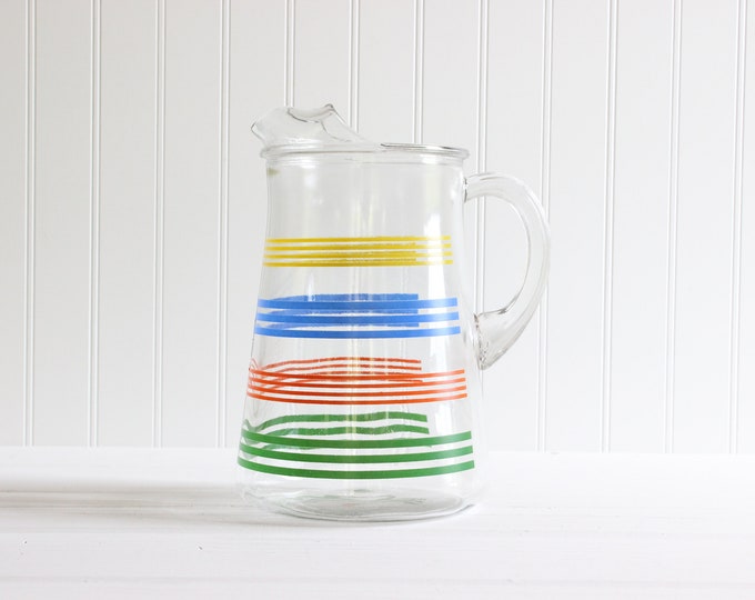 Vintage Rainbow Glass Pitcher, Red Blue Green Yellow Striped Pitcher - Etsy
