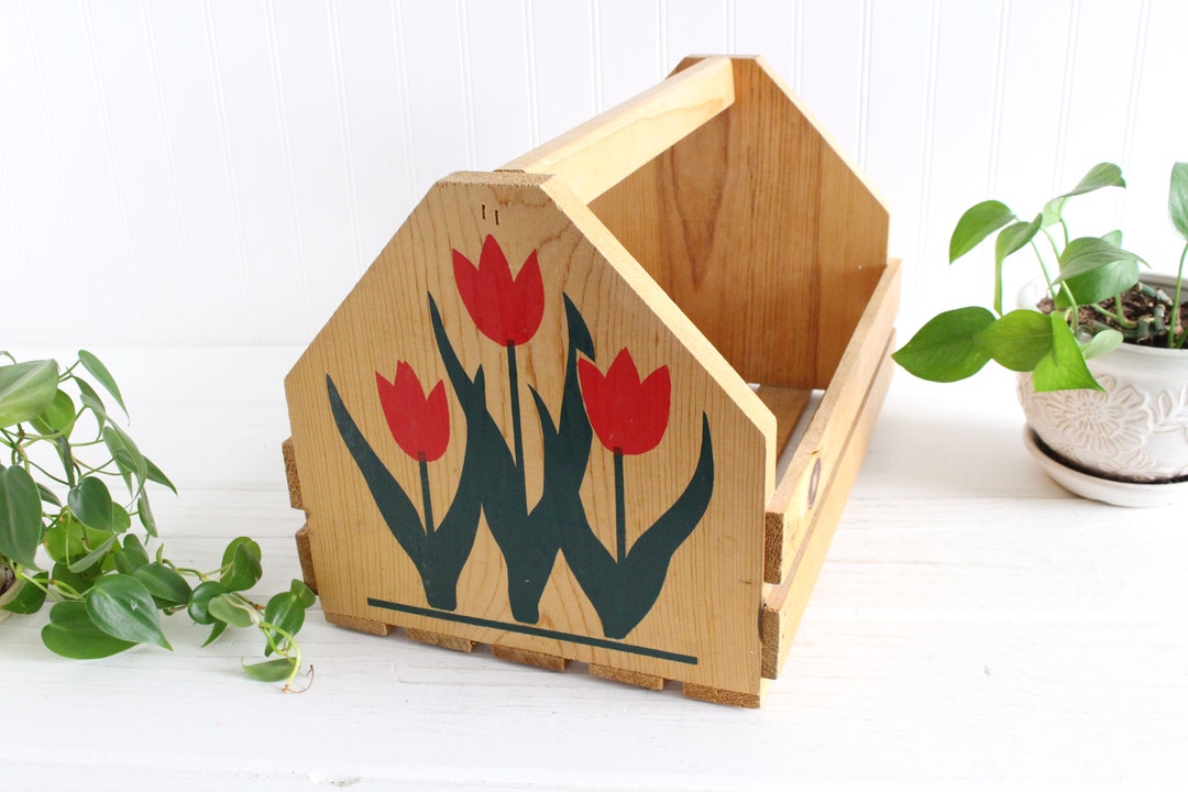 Vintage Red Tulip Wooden Crate, Wood Flower Box, Porch Planter, Dutch ...