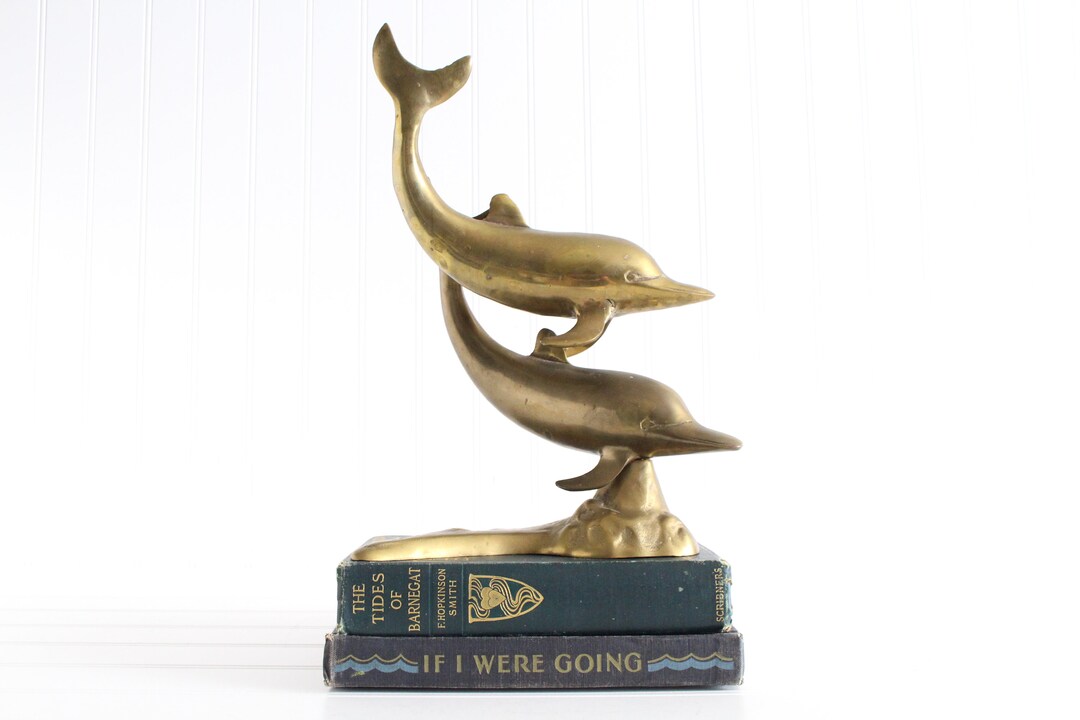 Vintage Brass Dolphin Figurine, Mid Century Modern Decor, Nautical ...