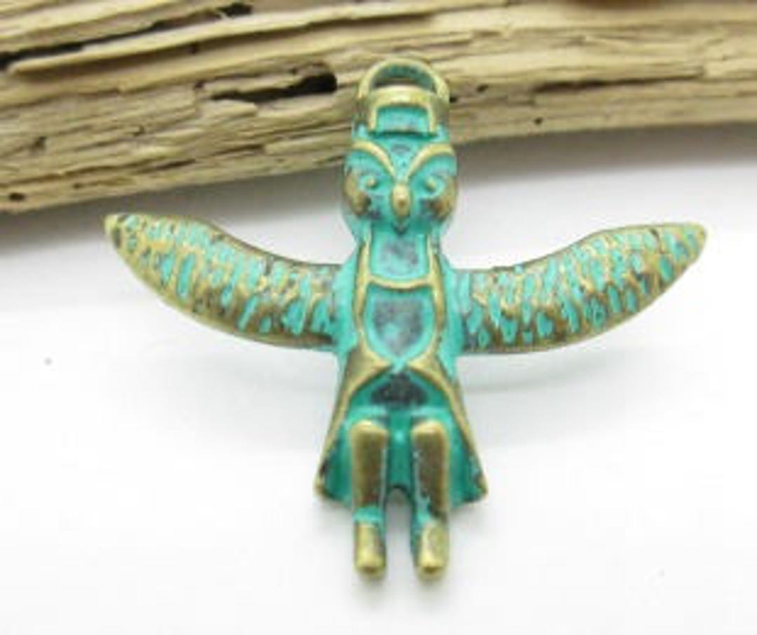 Owl Totem Pendant, Patina Owl Charm, Tribal Owl, Southwestern Owl Charm ...