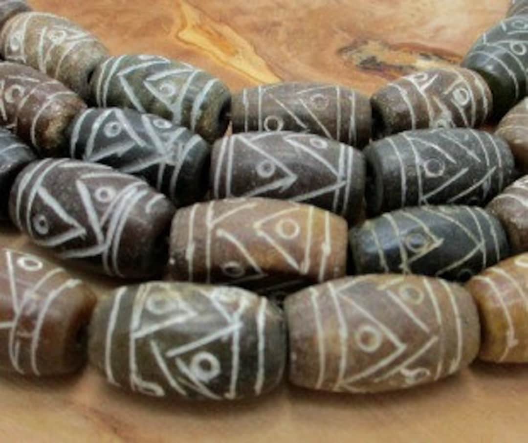 Natural Jade Barrel Beads, Etched Barrel Bead, Large Jade Bead, Jade ...