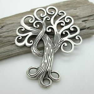 Large Silver Tree of Life Pendant, Tree of Life Swirl Pendant, Silver ...