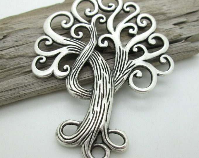 Large Silver Tree of Life Pendant, Tree of Life Swirl Pendant, Silver ...