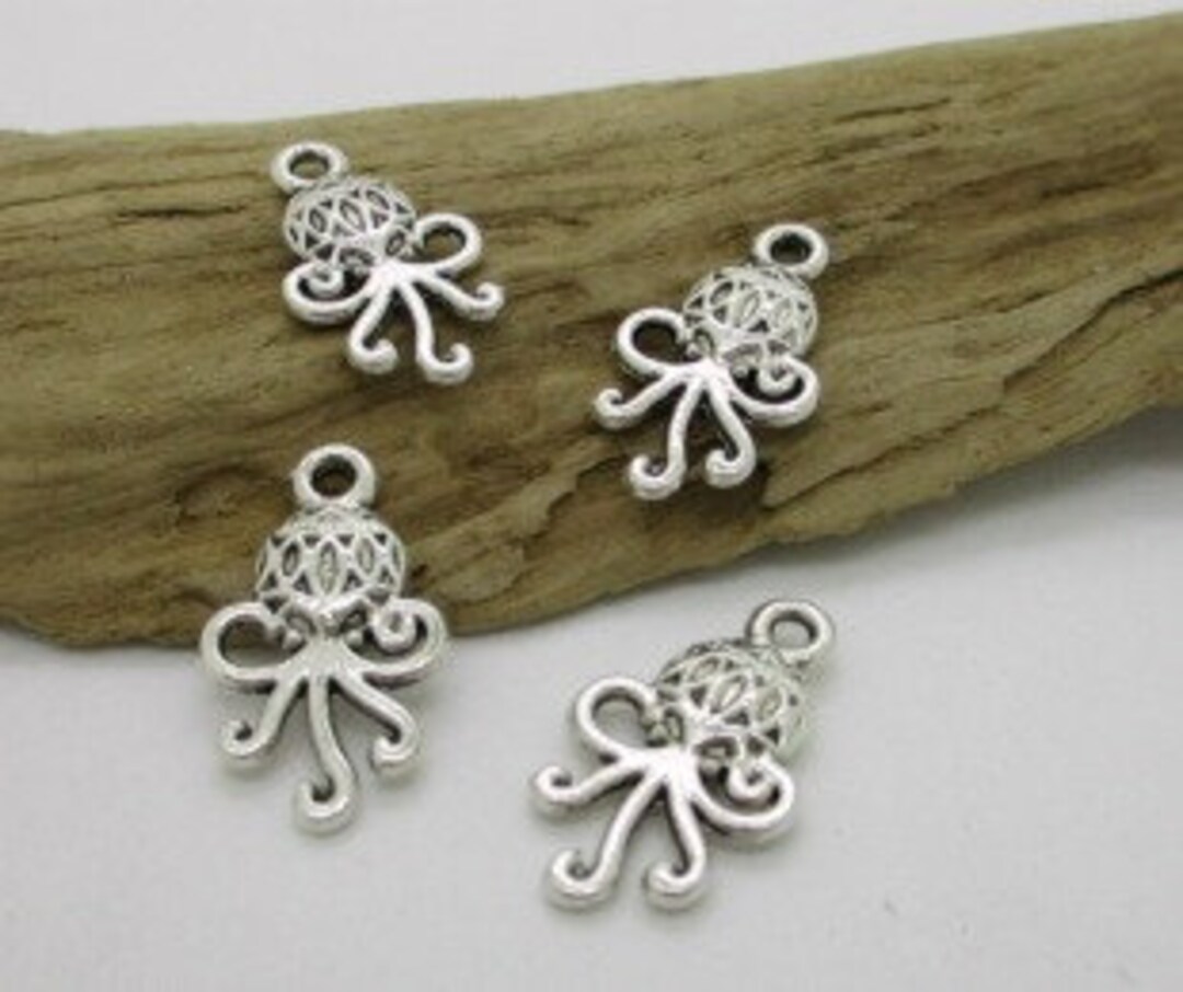 Small Octopus Charm, Silver Octopus Charm, Octopus Earring Charm ...