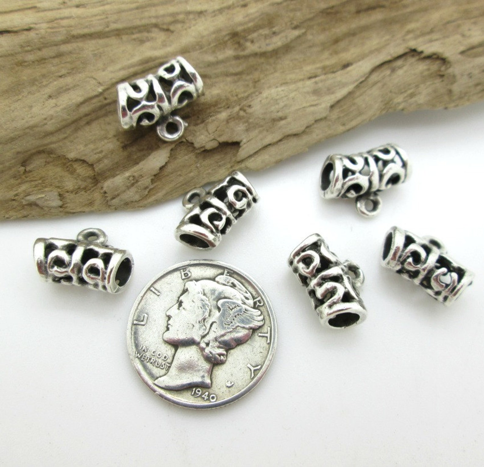 Silver Bali Style Curved Filigree Bail, Tibetan Silver Bail, Small ...