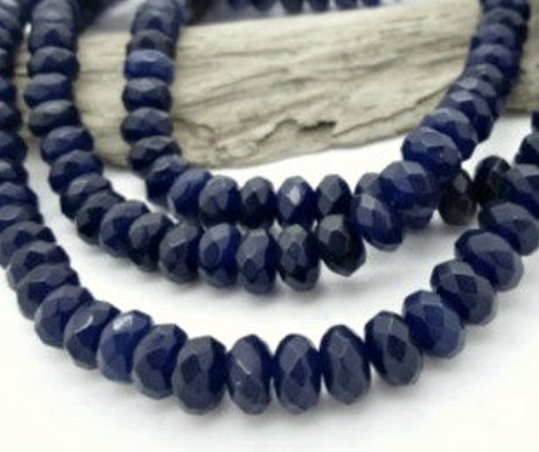 Dark Blue Sapphire Jade Faceted Rondelle Beads, Blue Stone Bead, Blue ...