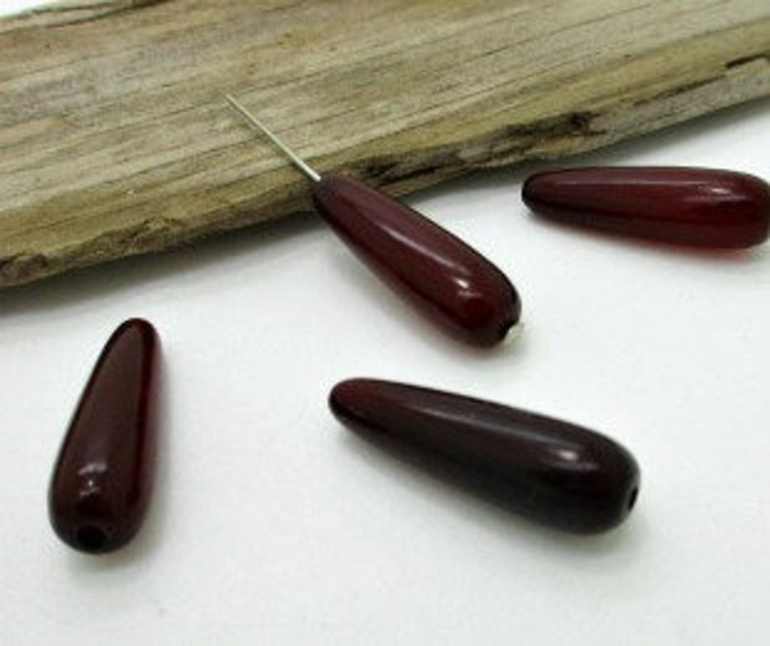 Dark Red Horn Teardrop, Horn Teardrop Bead, Red Horn Bead, 25x6mm (4 ...