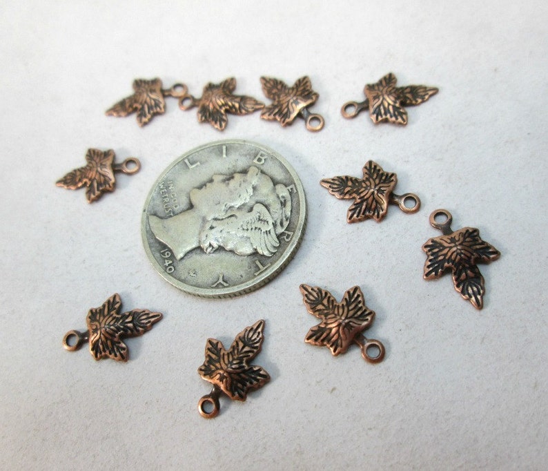 Tiny Antiqued Copper Maple Leaf Charm, 9mm, Small Leaf Charm, Autumn ...